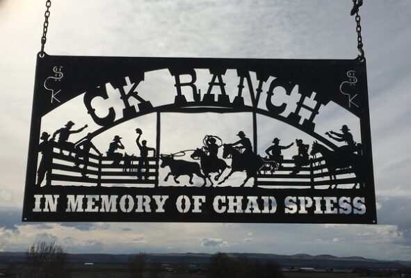 "CK Ranch" custom metal team roping ranch sign - Big Creek Metal Works