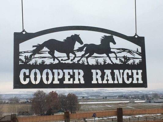 "Cooper Ranch" metal ranch sign - Big Creek Metal Works