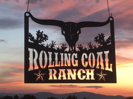 "Rolling Coal Ranch" custom metal ranch sign - Big Creek Metal Works